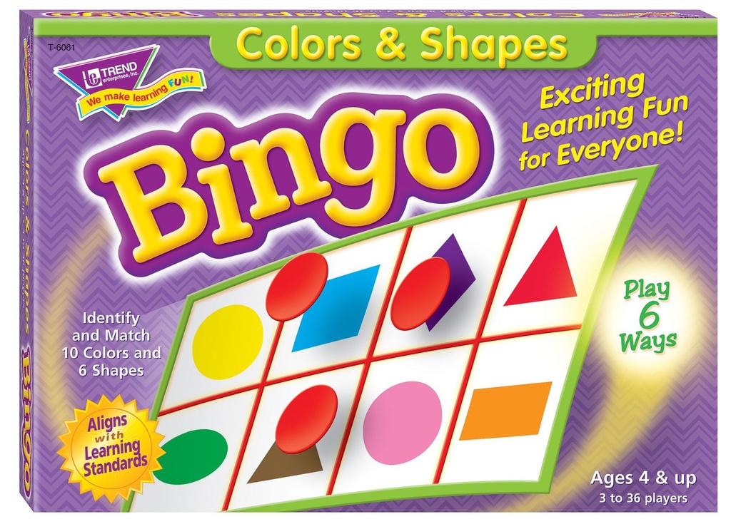 Colors & Shapes Bingo (36 different playing cards)(4+yrs) | Teacherscellar